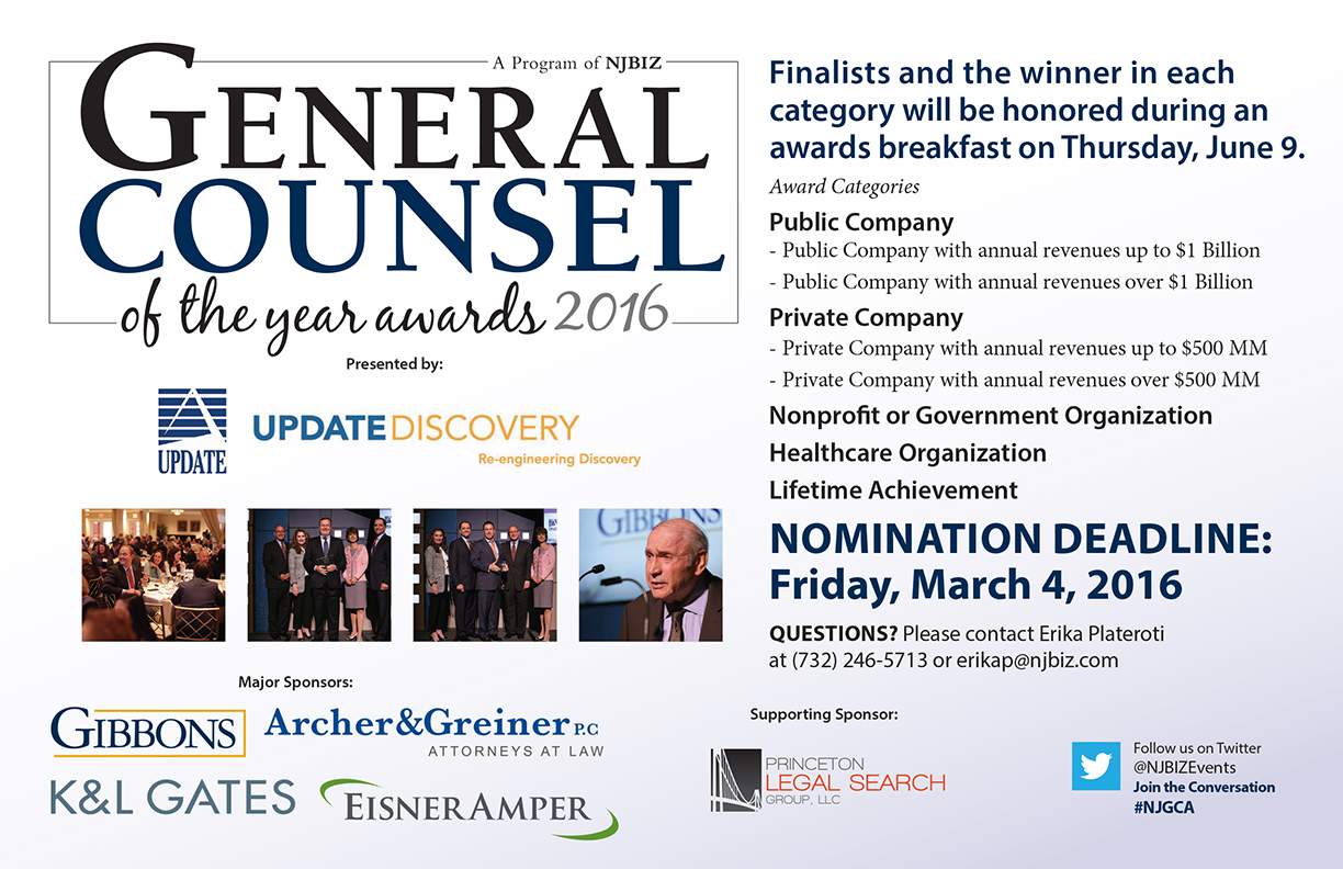 Email Blast General Counsel of the Year - 111416 - NJBIZ